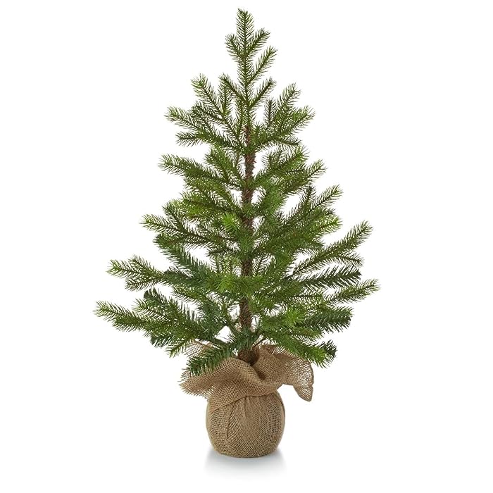 Miniature Tabletop Evergreen Tree in Burlap, 28" – Celebrations Cards ...